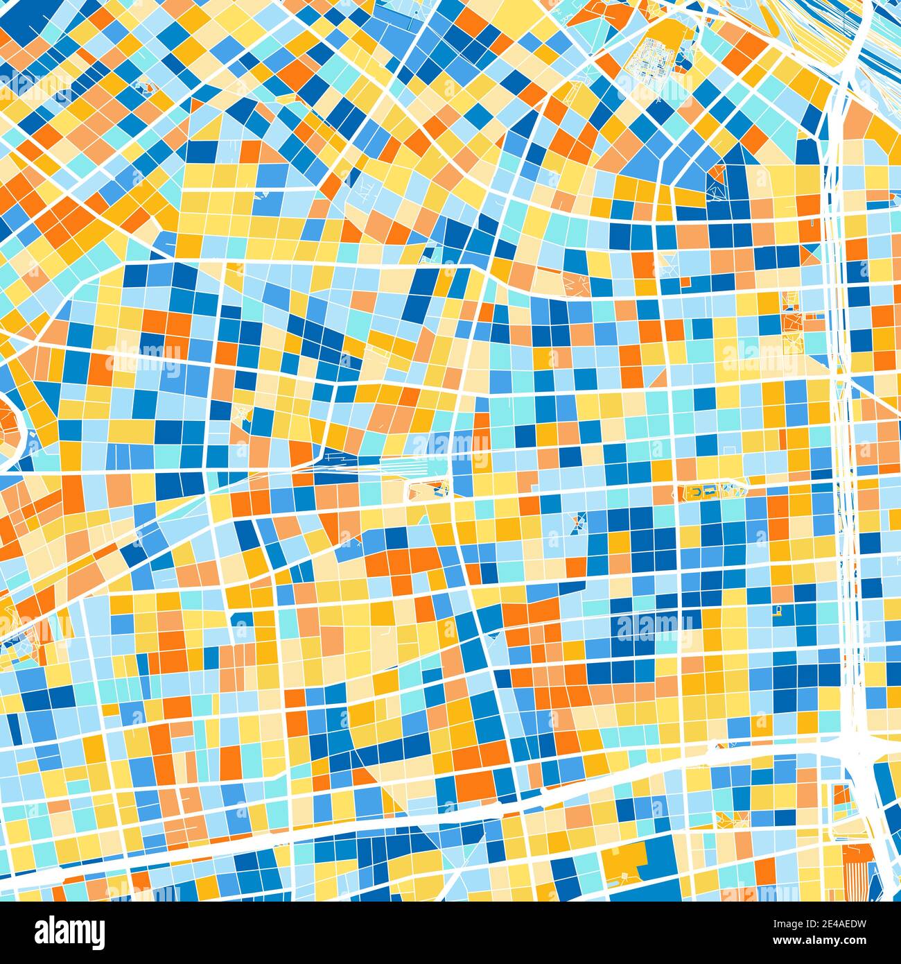 Color art map of Balvanera, Argentina, Argentina in blues and oranges ...