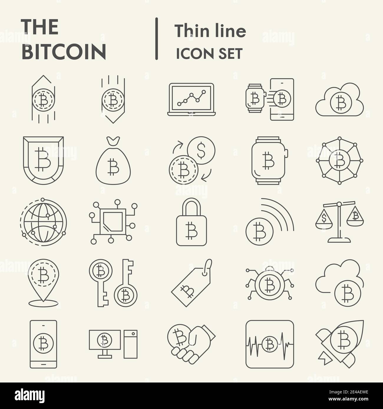 Bitcoin thin line icon set, crypto symbols collection, vector sketches ...