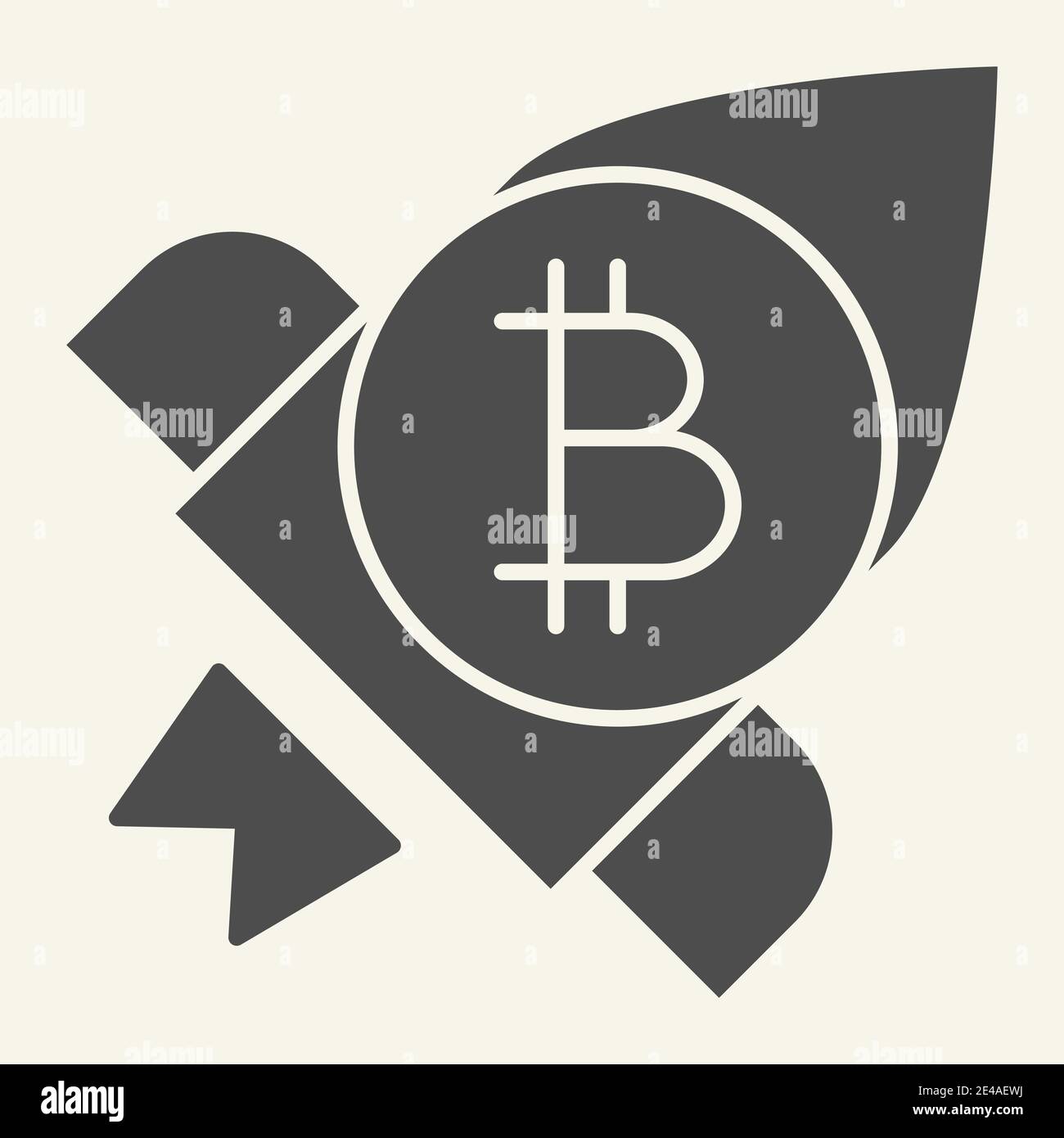 Bitcoin launching solid icon. Cryptocurrency rocket vector illustration isolated on white ...