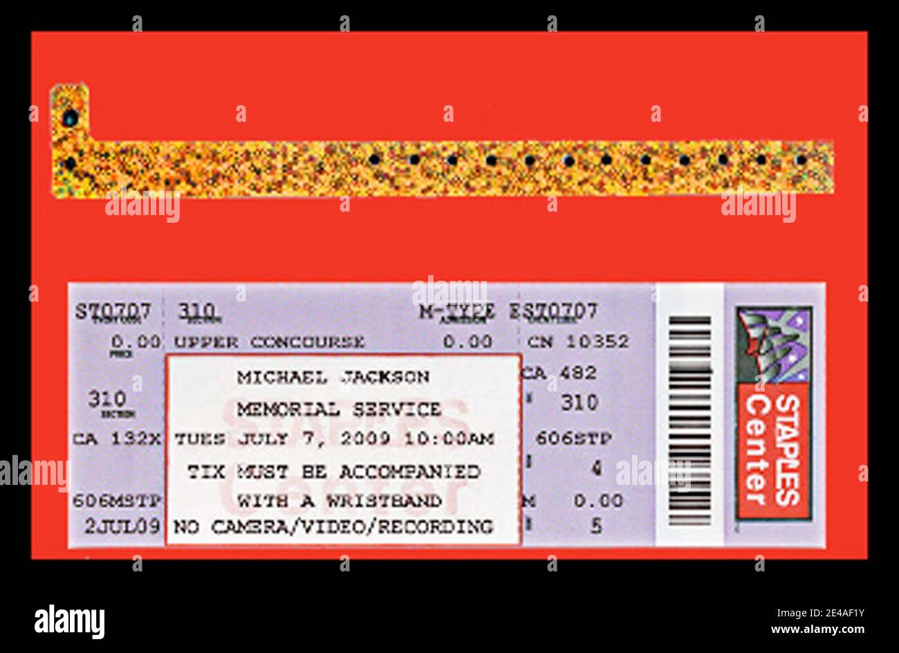 Michael Jackson's memorial ticket and golden wristband Staples Center ...