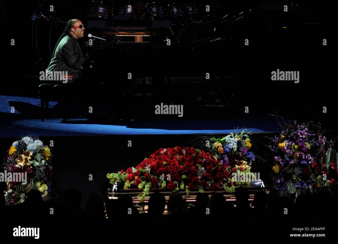 Singer Stevie Wonder performs during the memorial service for Michael ...