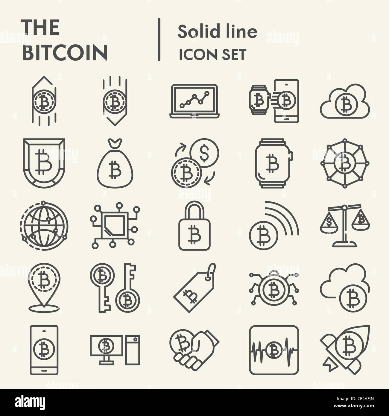 Bitcoin line icon set, crypto symbols collection, vector sketches, logo ...