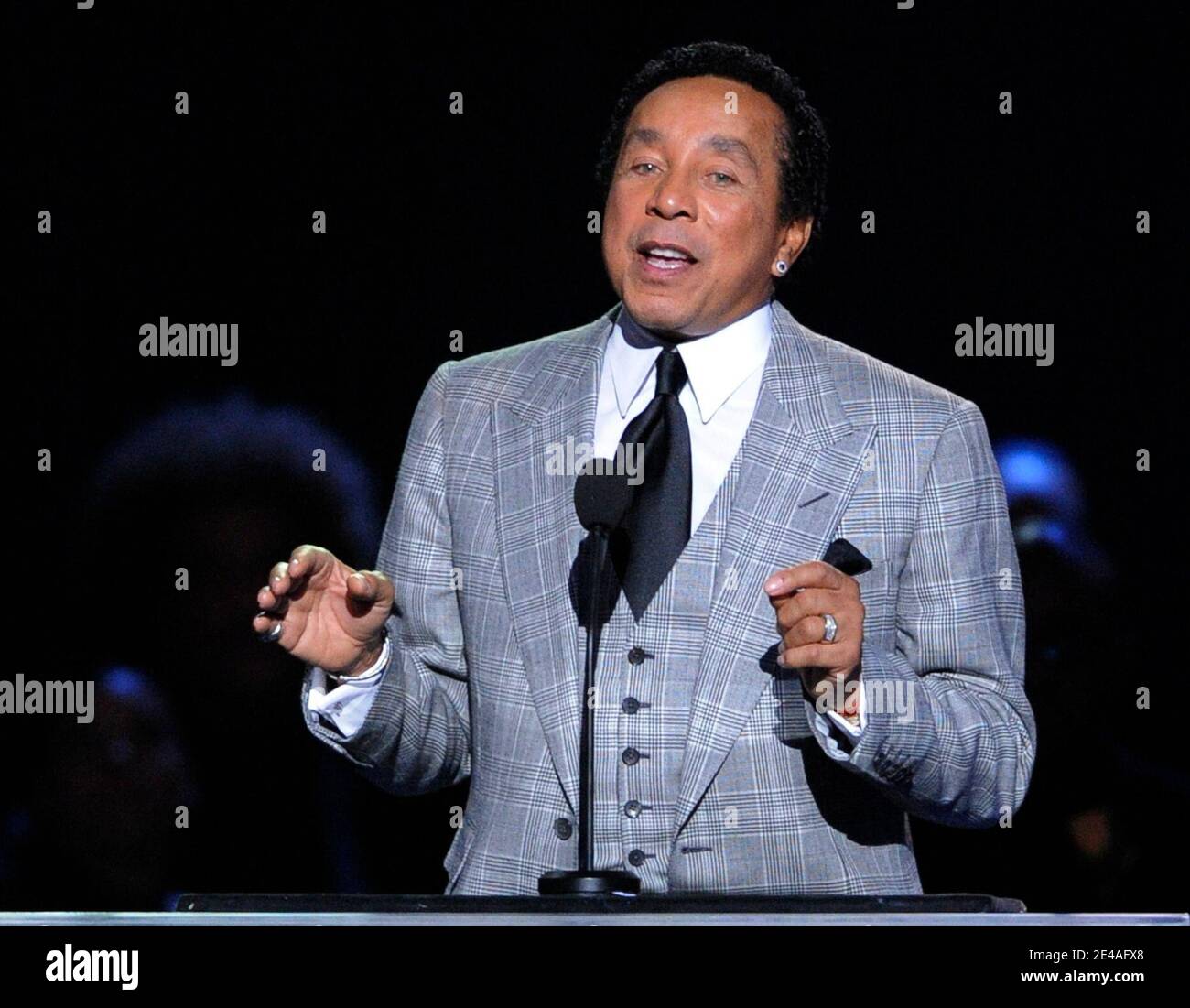 Singer Smokey Robinson speaks during the memorial service for Michael ...