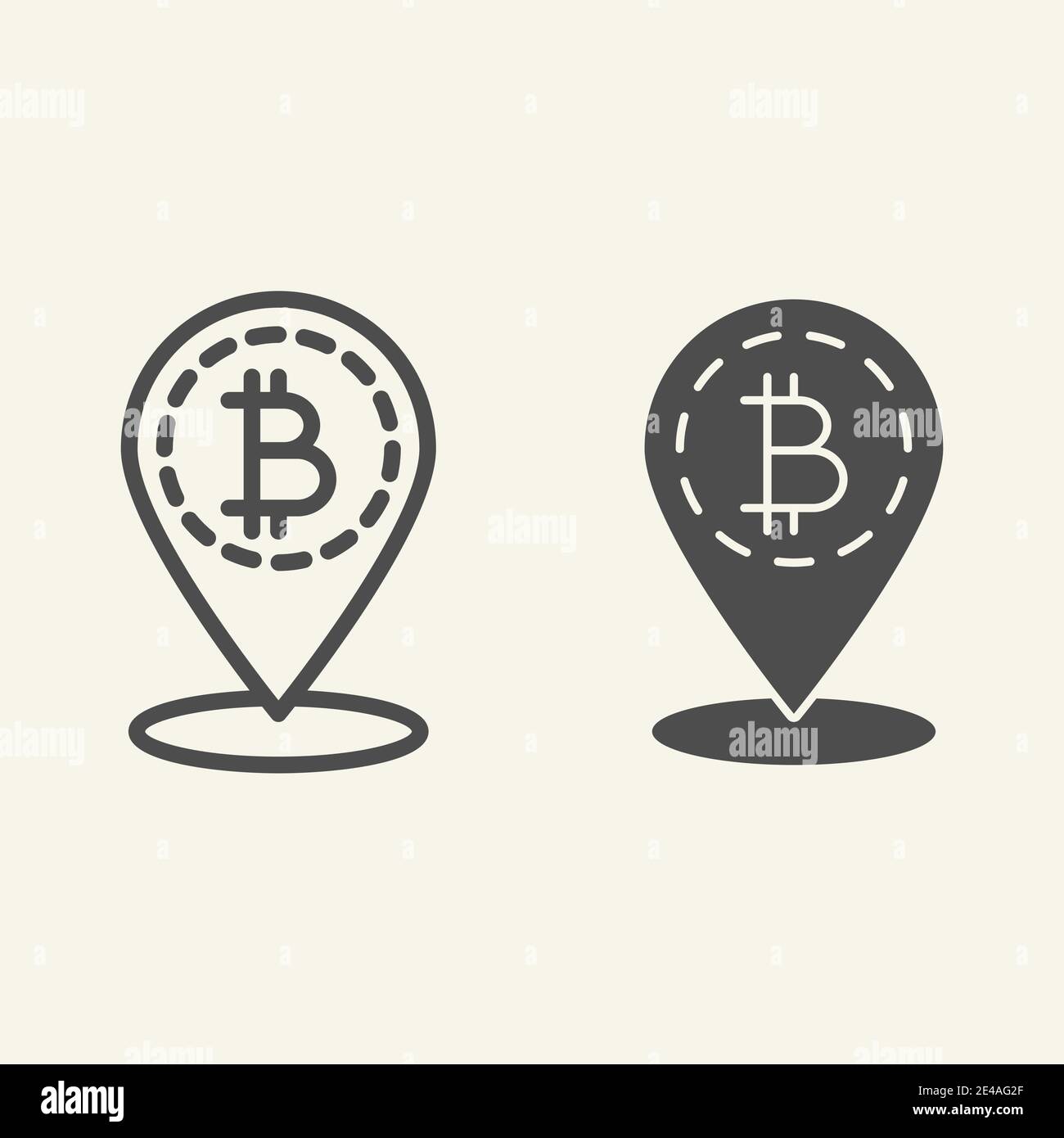 Bitcoin location line and glyph icon. Bitcoin and map pin vector illustration isolated on white ...