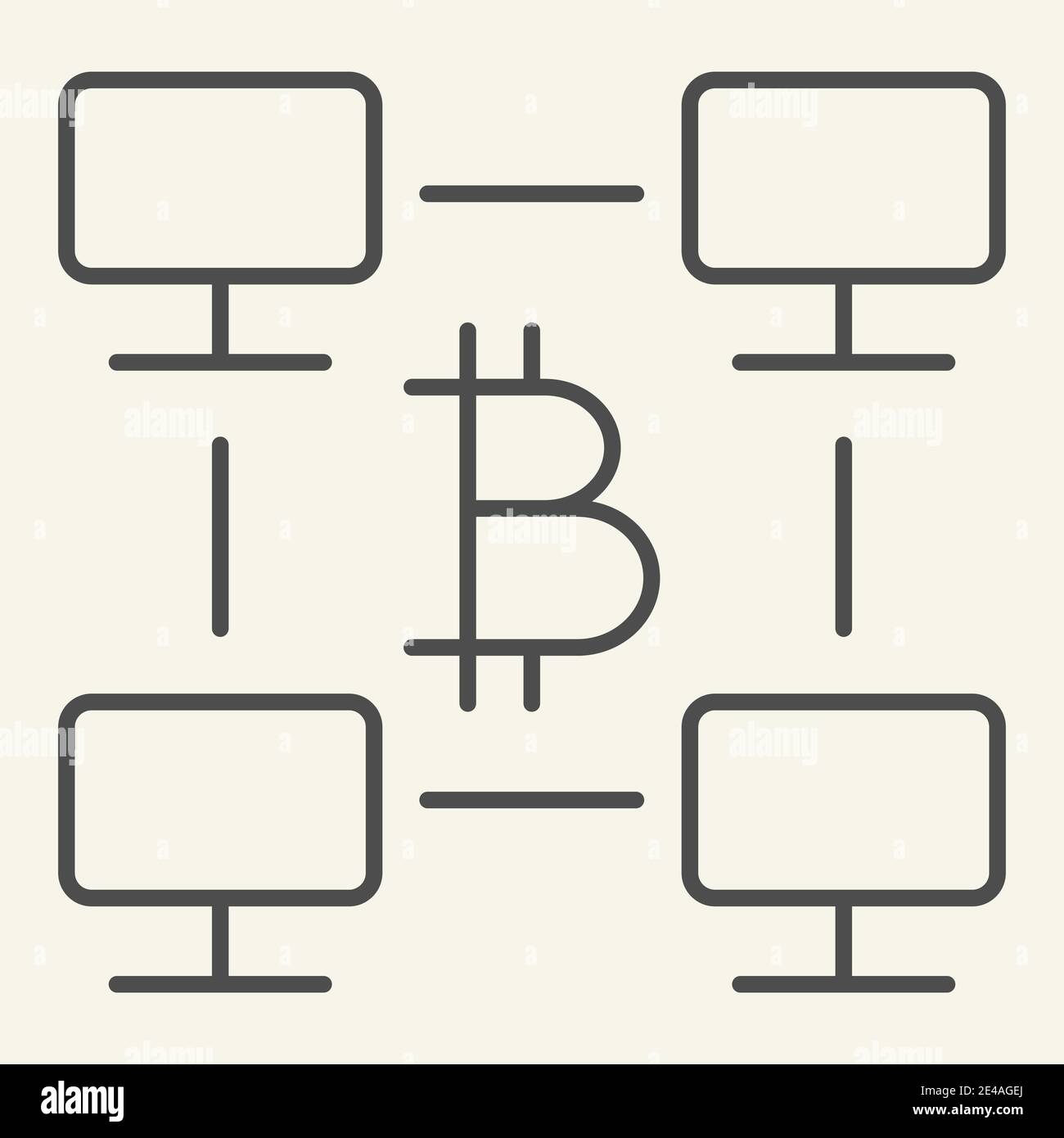 Bitcoin computer network thin line icon. Bitcoin network platform ...