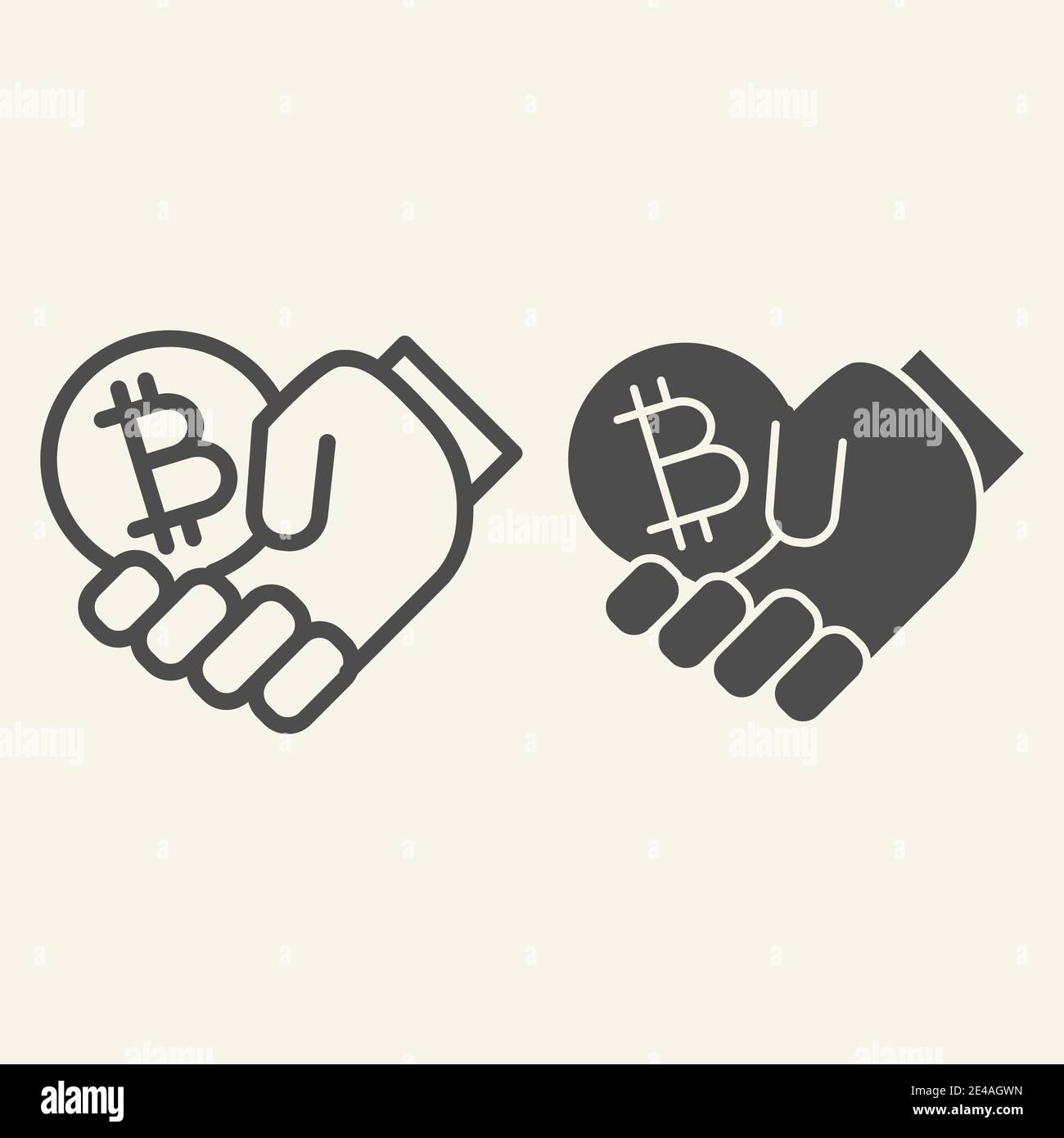 Cryptocurrency in hand line and glyph icon. Bitcoin and arm vector ...