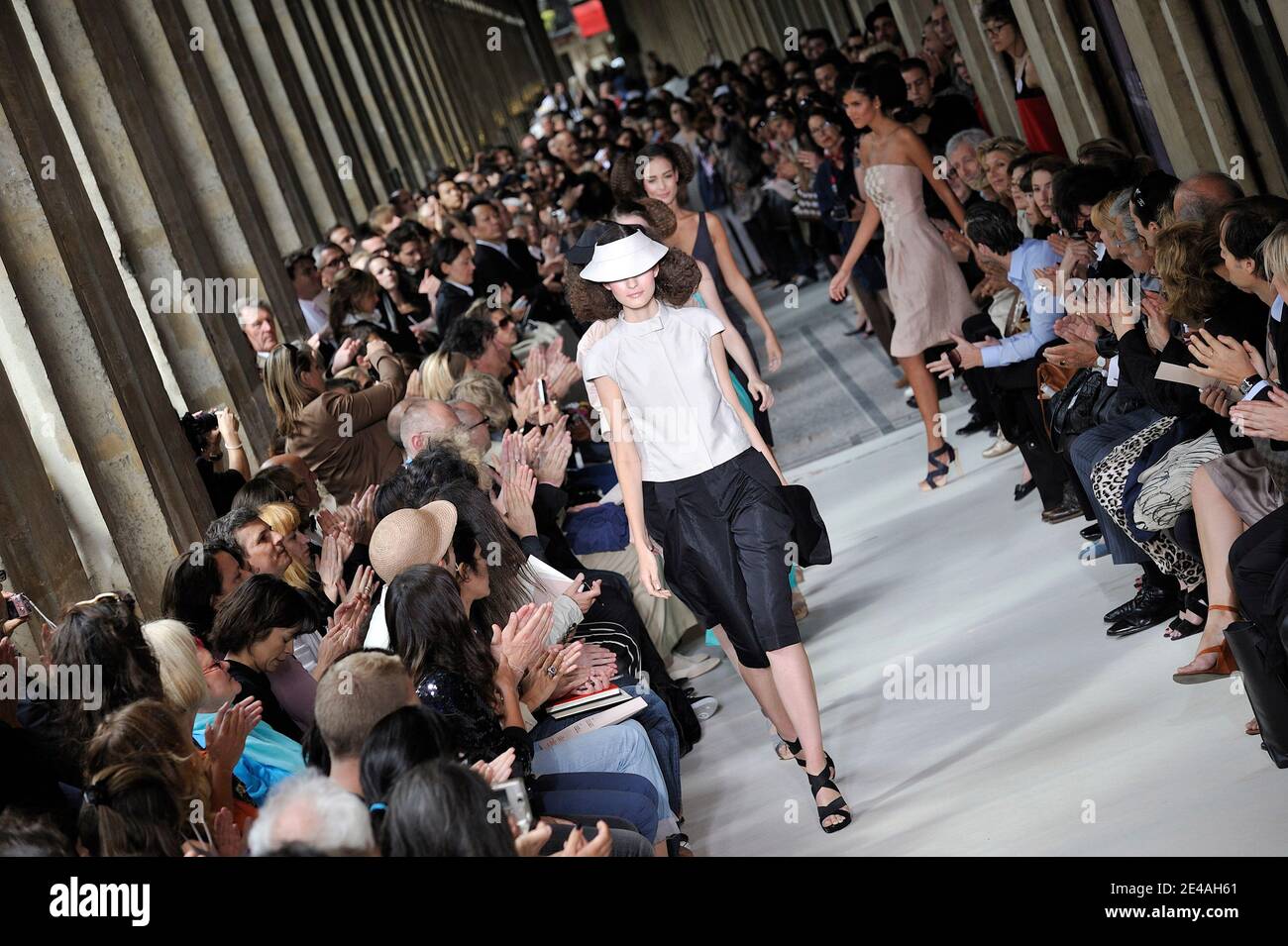 A model displays a creation by French designers Mario Lefranc and ...