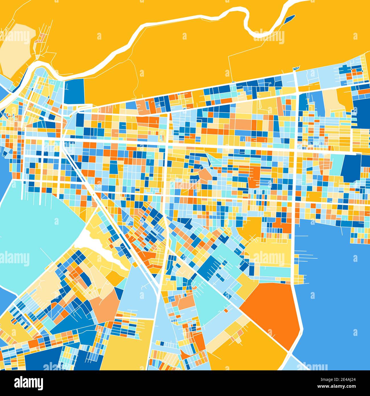 Color art map of Parnaiba, Brazil, Brazil in blues and oranges. The ...