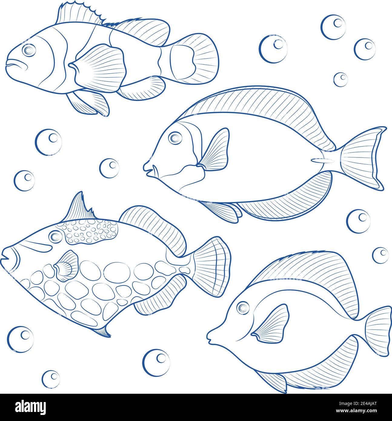 Collection of tropical reef fish. Isolated vector objects on a white ...