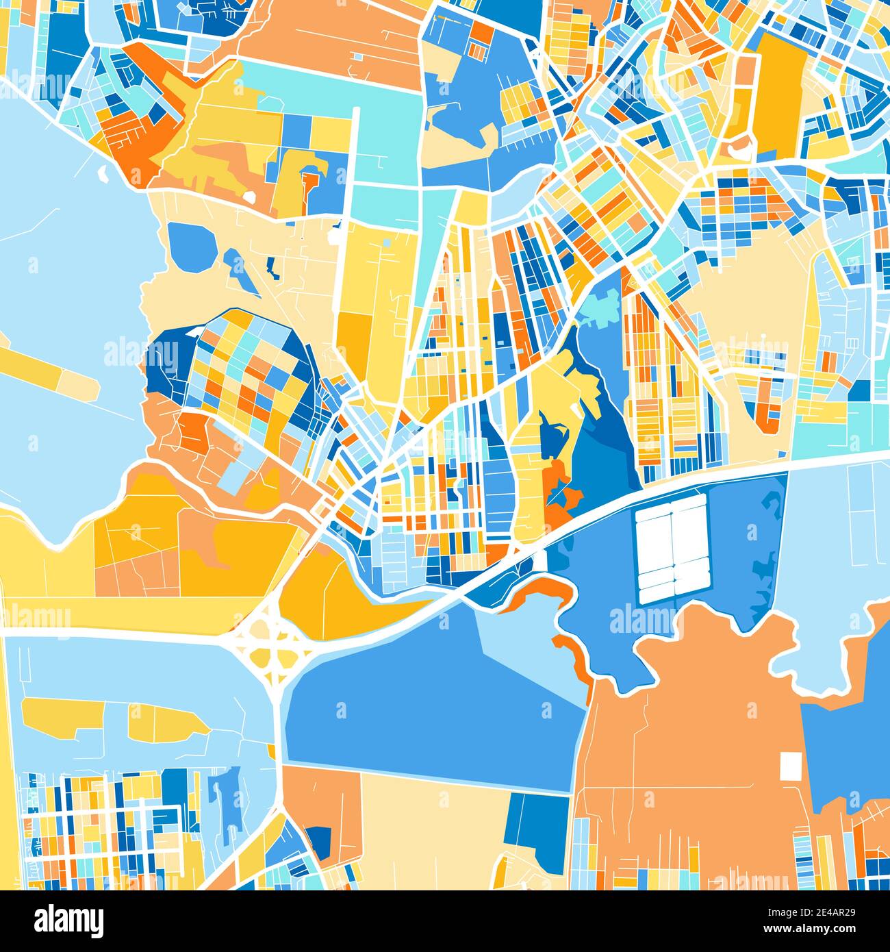 Color art map of Cachoeirinha, Brazil, Brazil in blues and oranges. The ...