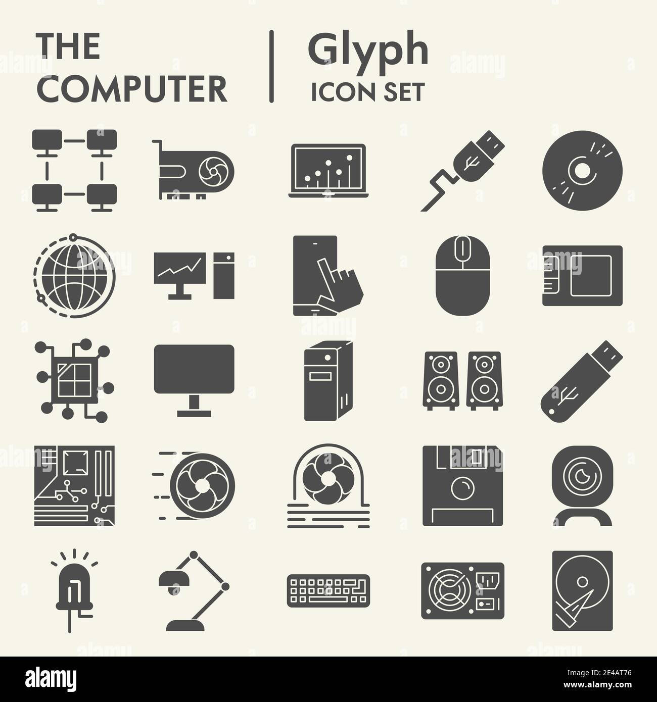 Computer glyph icon set, device symbols collection, vector sketches ...