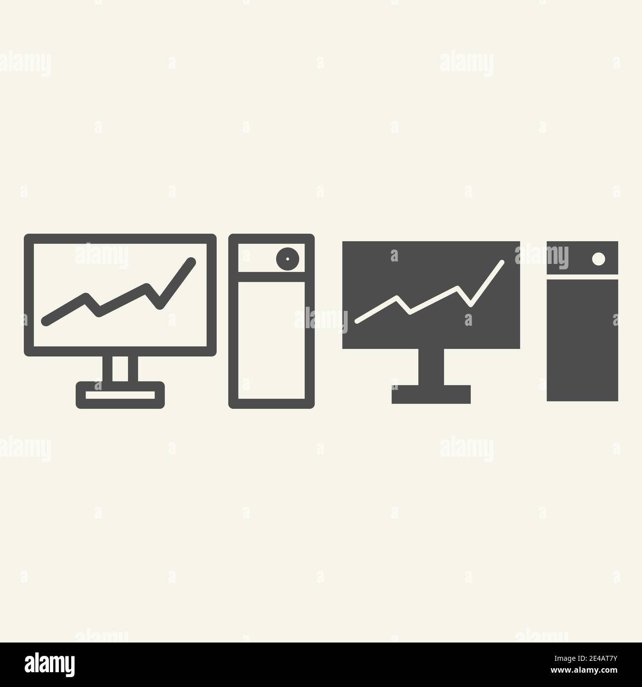 Monitor with graph on the screen line and glyph icon. Chart on pc ...