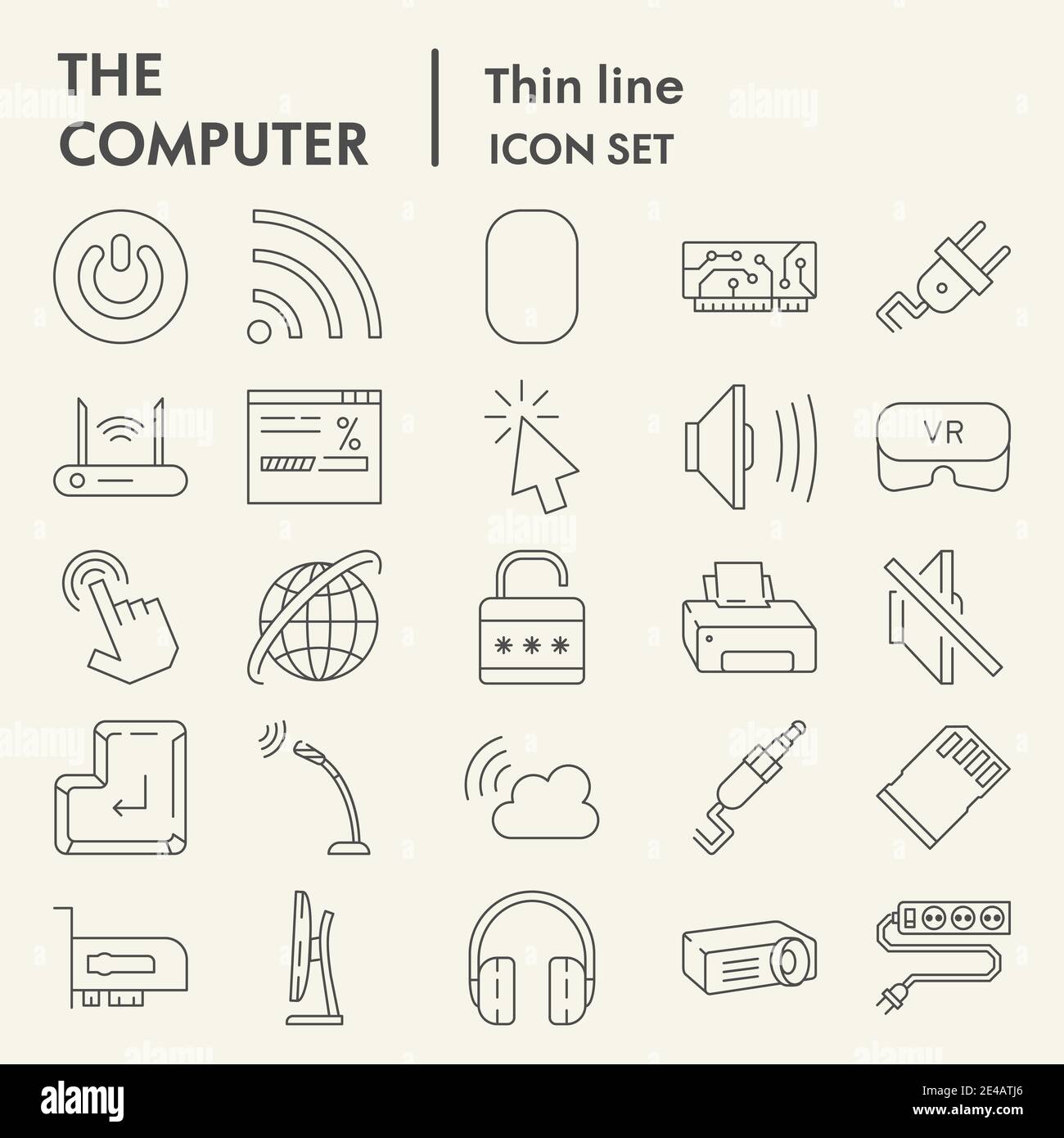 Computer thin line icon set, digital symbols collection, vector sketches, logo illustrations ...