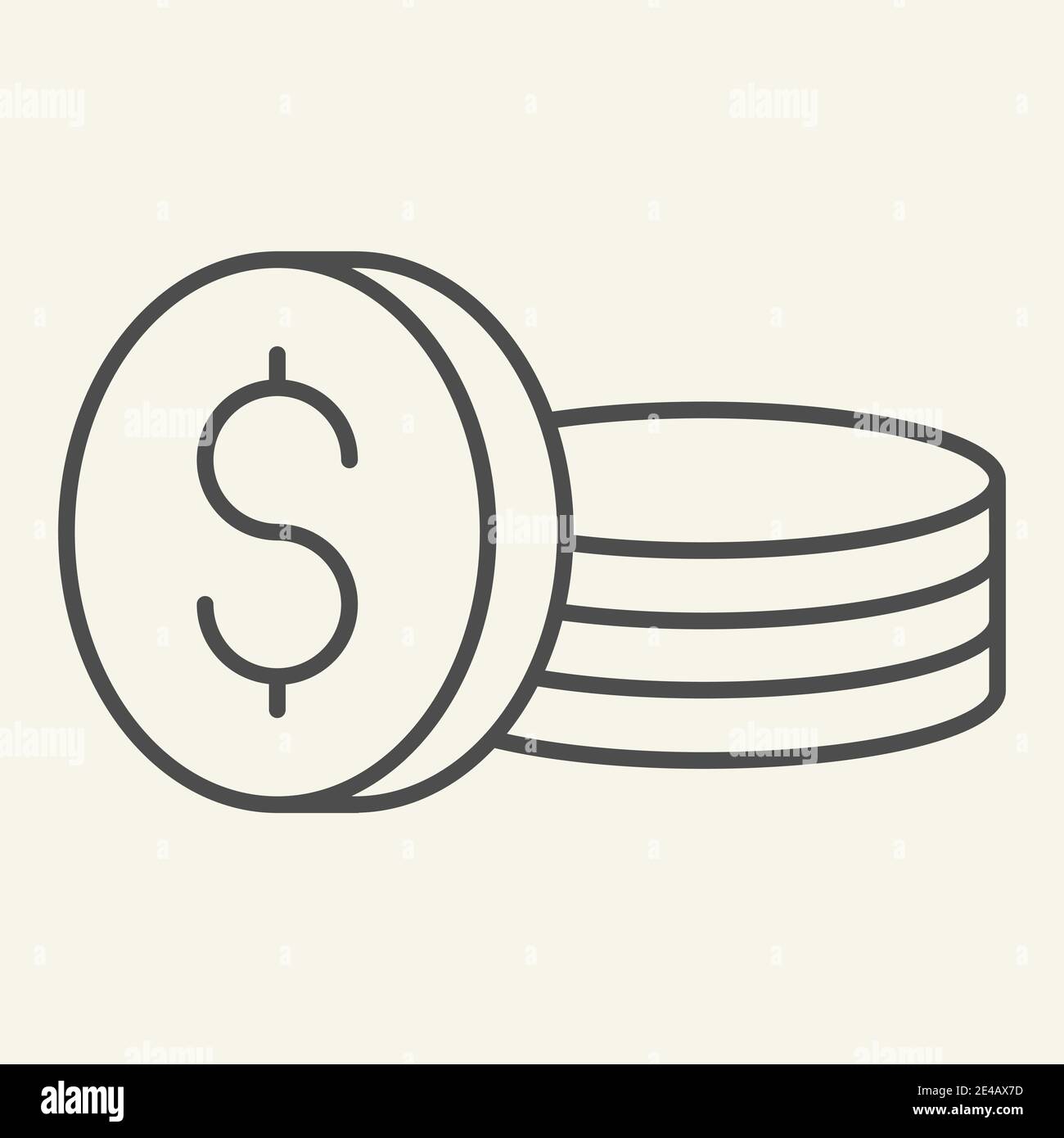 Coins thin line icon. Dollars vector illustration isolated on white ...