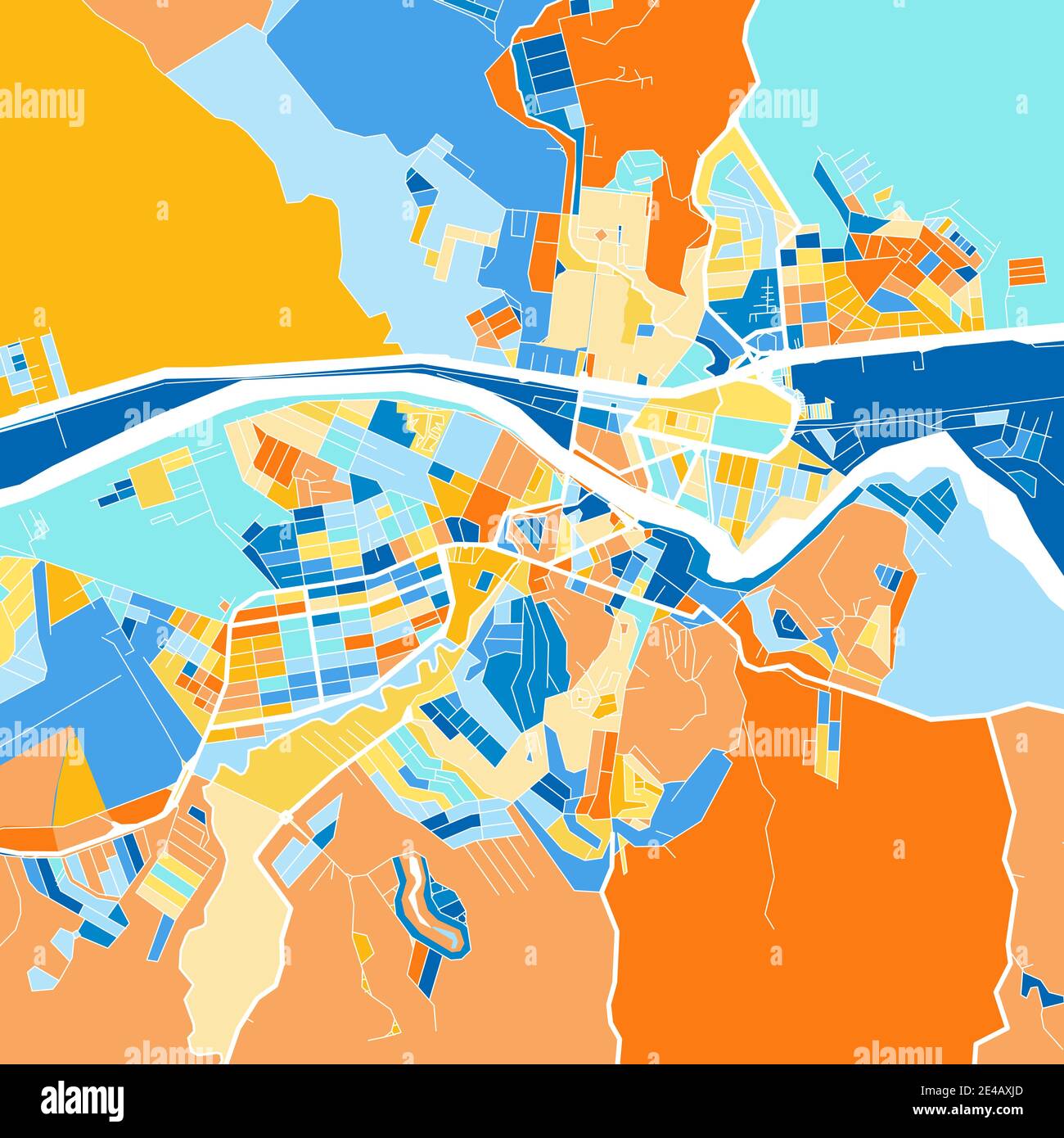 Color art map of Resende, Brazil, Brazil in blues and oranges. The ...