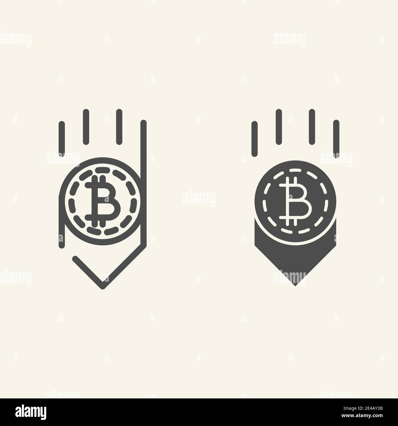 Bitcoin down arrow line and glyph icon. Fall bitcoin vector illustration isolated on white ...