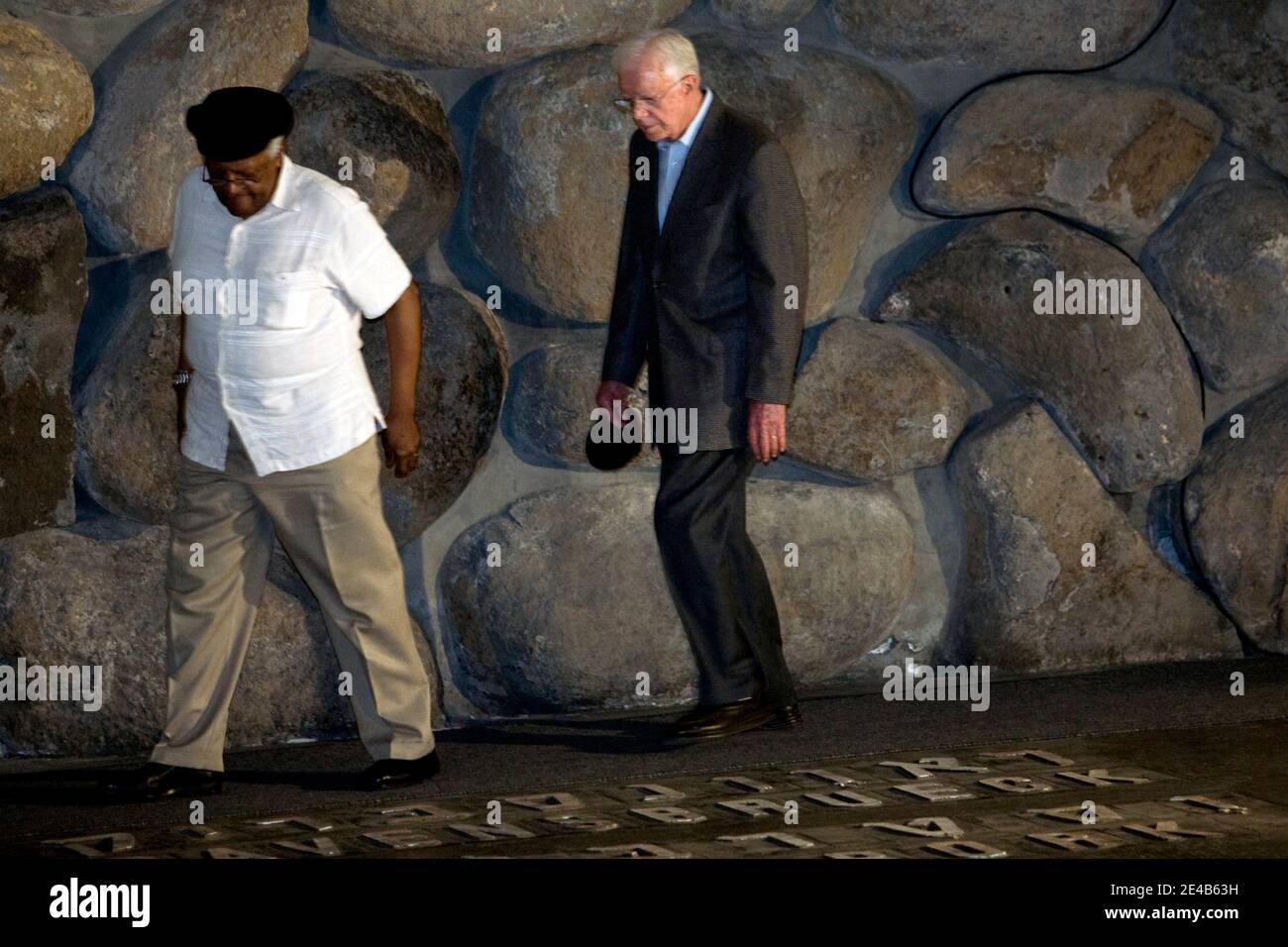 Former US President Jimmy Carter (R) and Bishop Desmond Tutu, both ...