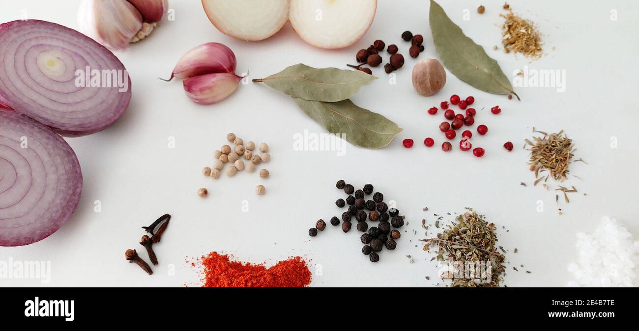 Overview of spices on white background, São paulo, Brazil Stock Photo ...