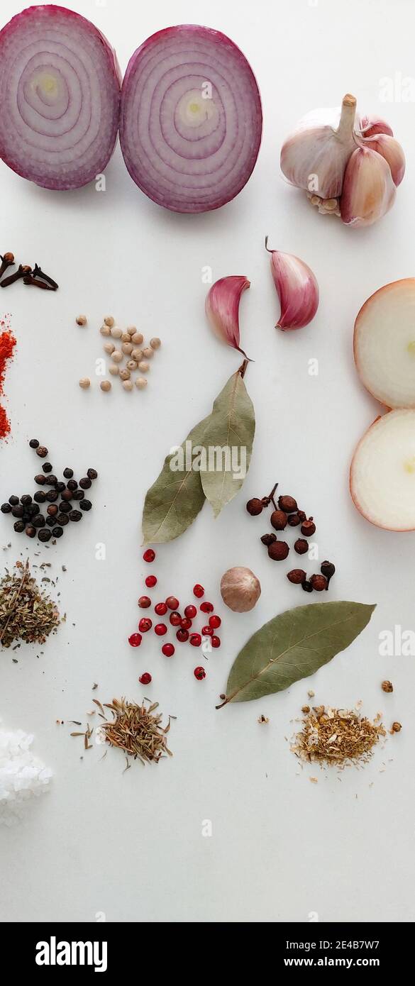 Overview of spices on white background, São paulo, Brazil Stock Photo ...