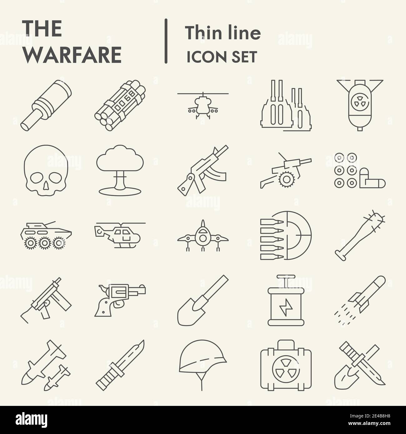 Warfare thin line icon set, army symbols collection, vector sketches ...