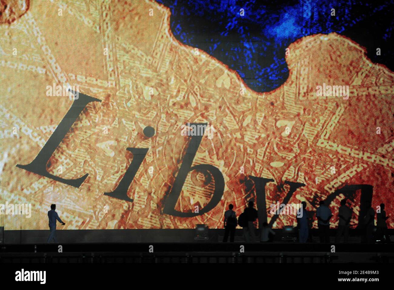 Performers are seen on a giant stage in Tripoli, Libya, on August 29 ...
