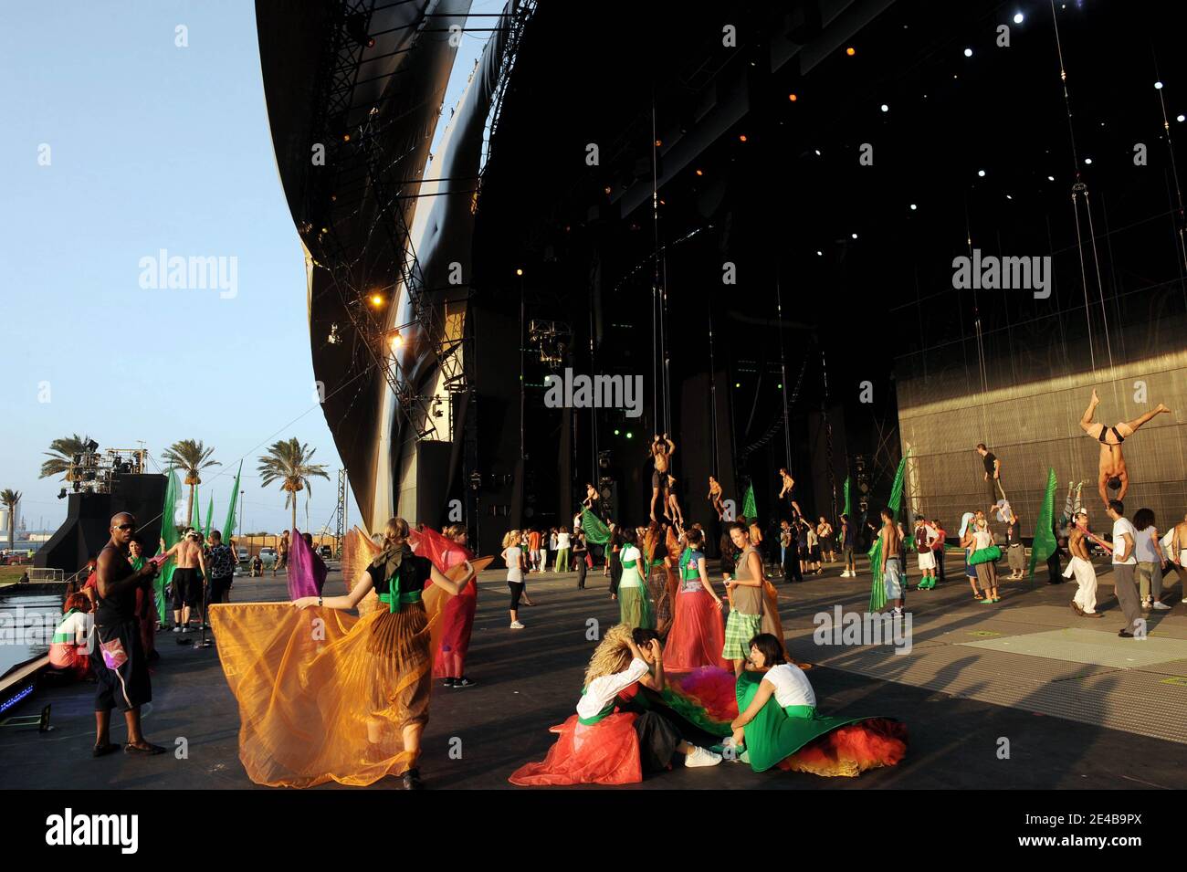 Performers are seen on a giant stage in Tripoli, Libya, on August 30 ...