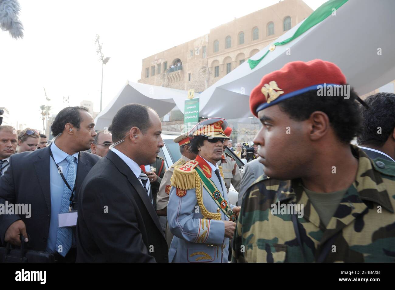 Libyan leader Muammar Gaddafi seen prior to a military parade organised ...