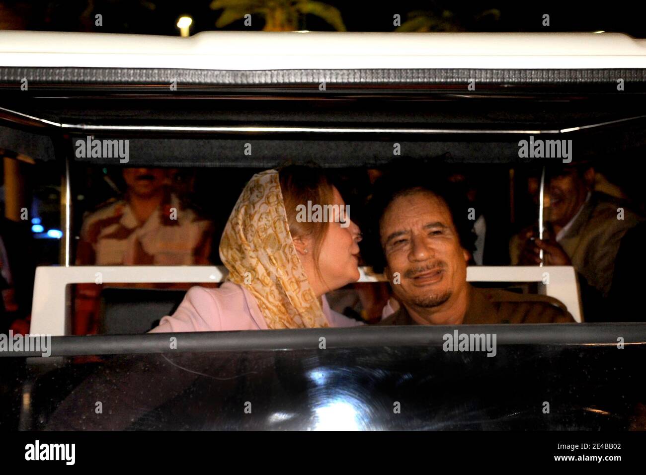 Libyan leader Muammar Gaddafi and his daughter Aisha seen arriving in a ...