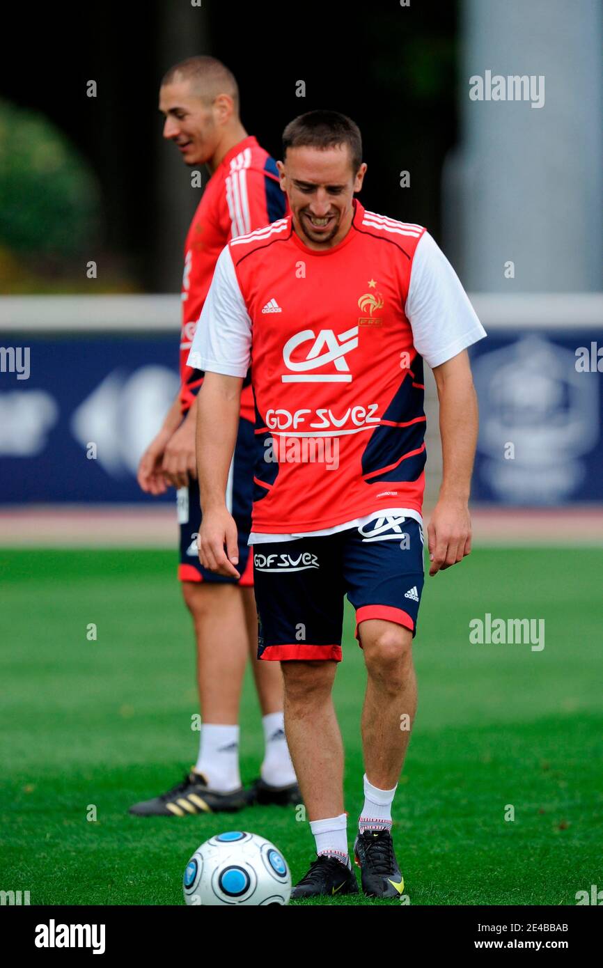 Frank Ribery and Karim Benzema during the training of the French ...