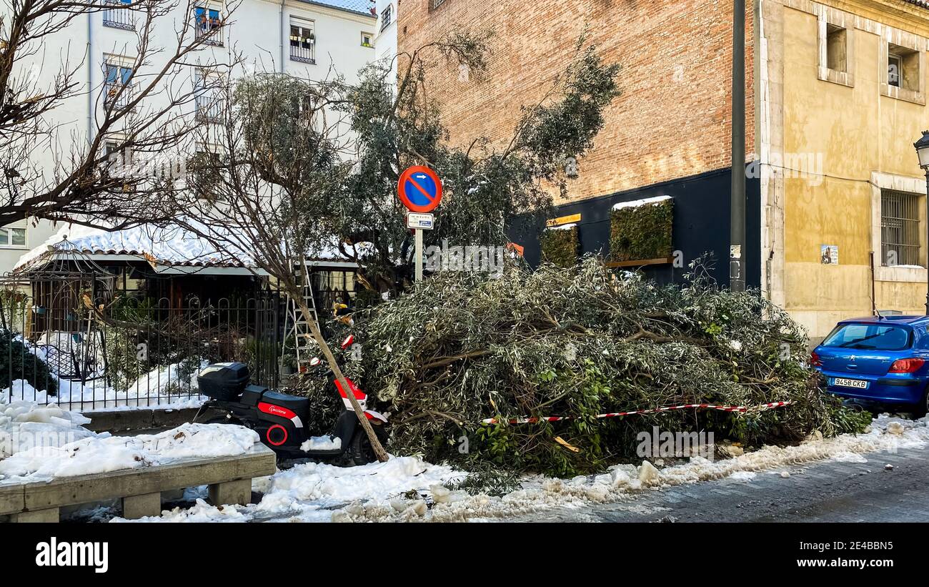 Madrid, Spain - January 12-17, 2021. View of the city center in the ...