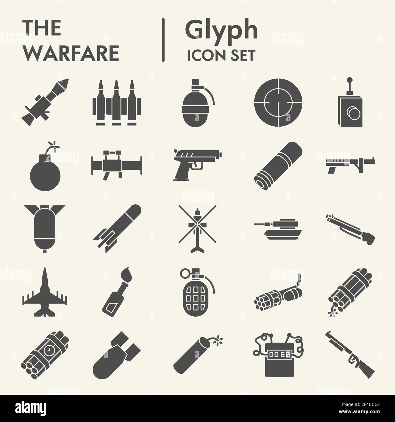 Warfare glyph icon set, weapon symbols collection, vector sketches, logo illustrations, arms ...