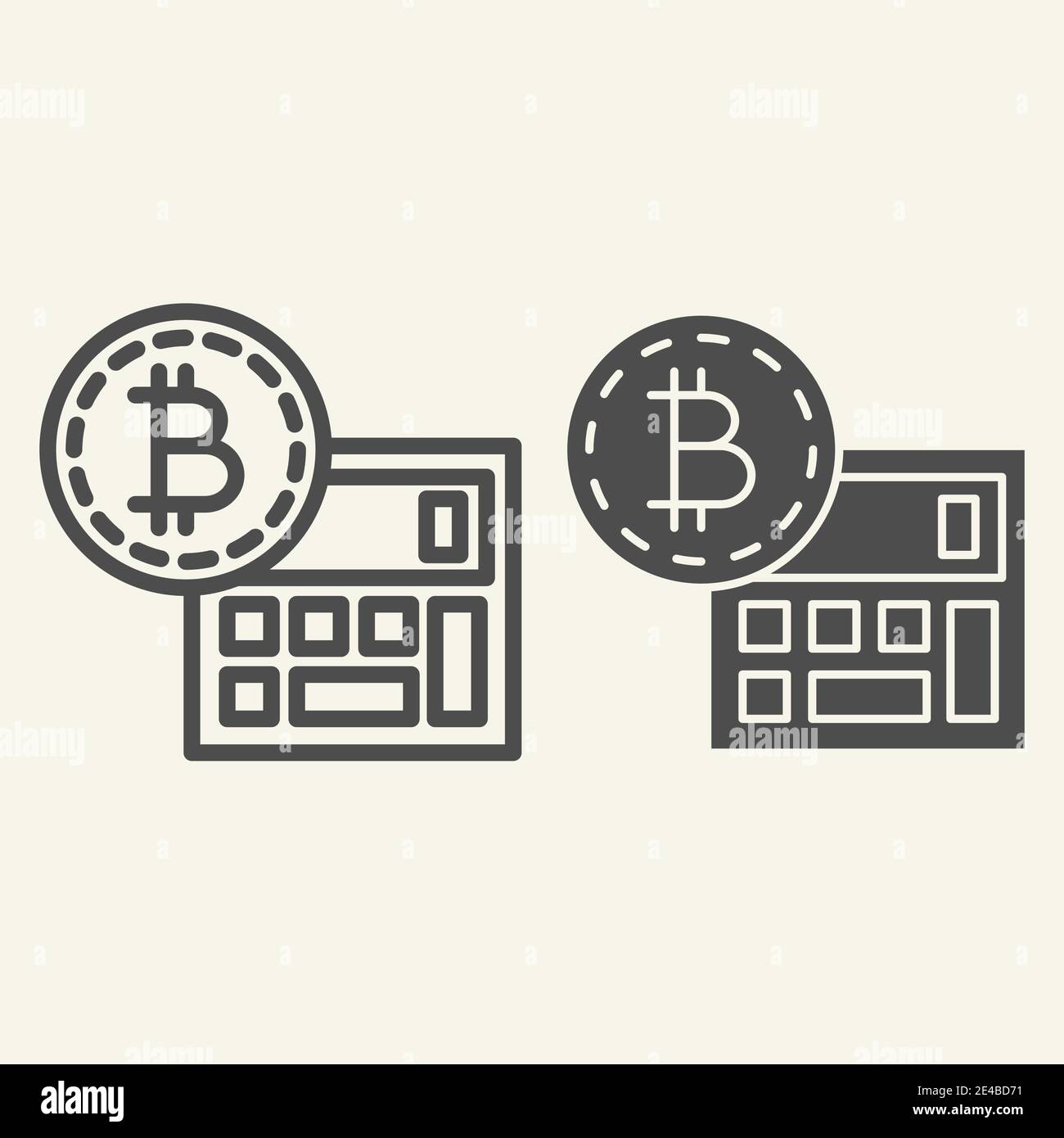 Bitcoin calculator line and glyph icon. Accounting and crypto coin ...