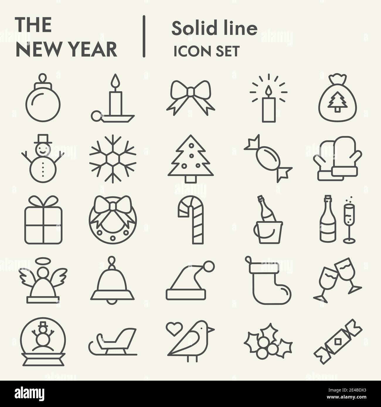 New year line icon set. Wnter collection or sketche, symbols. Happy New ...