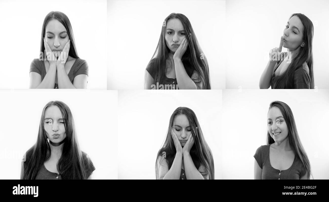facial expressions on a young woman in the studio Stock Photo - Alamy