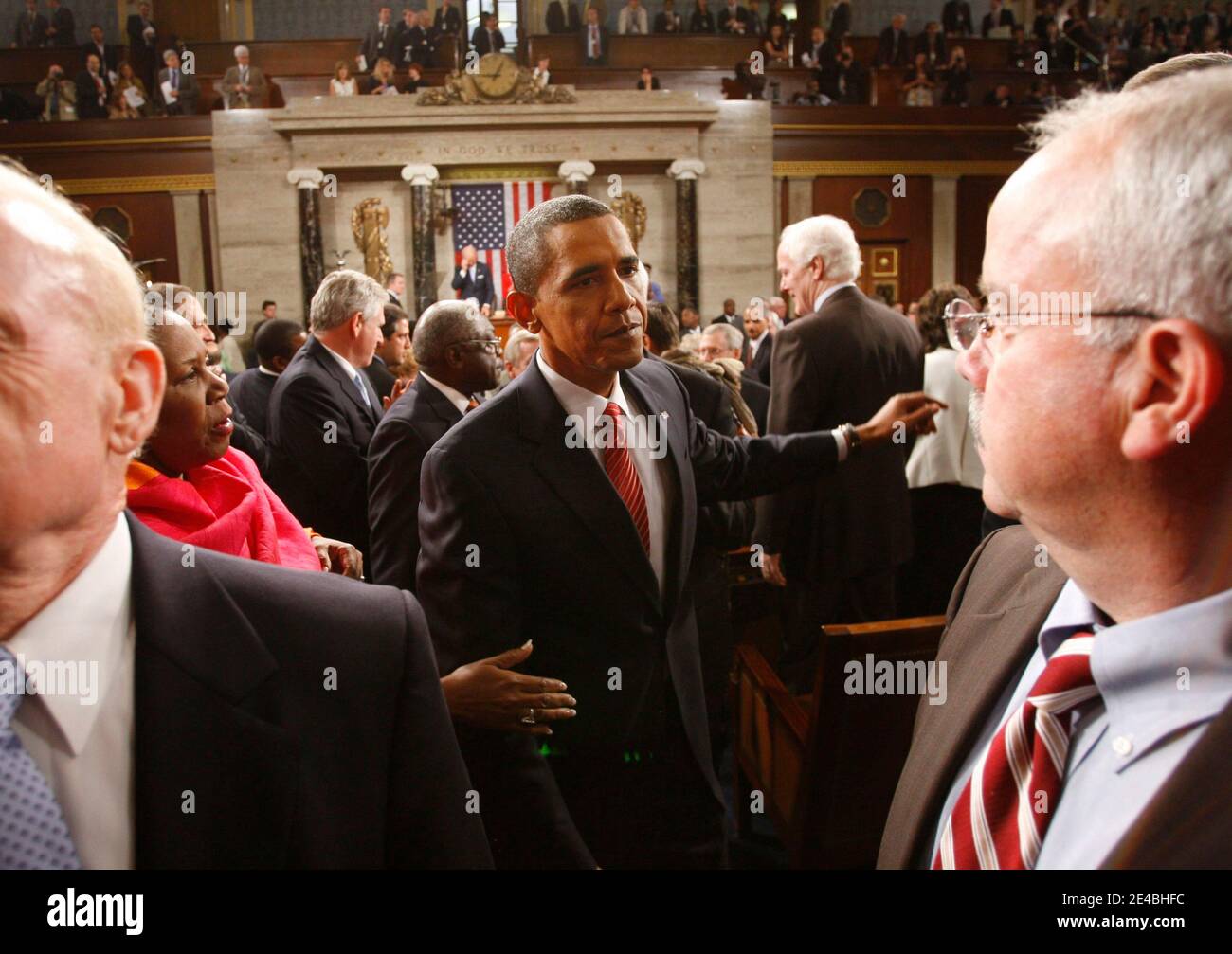 President Barack Obama leaves at the end of his speech at a joint ...