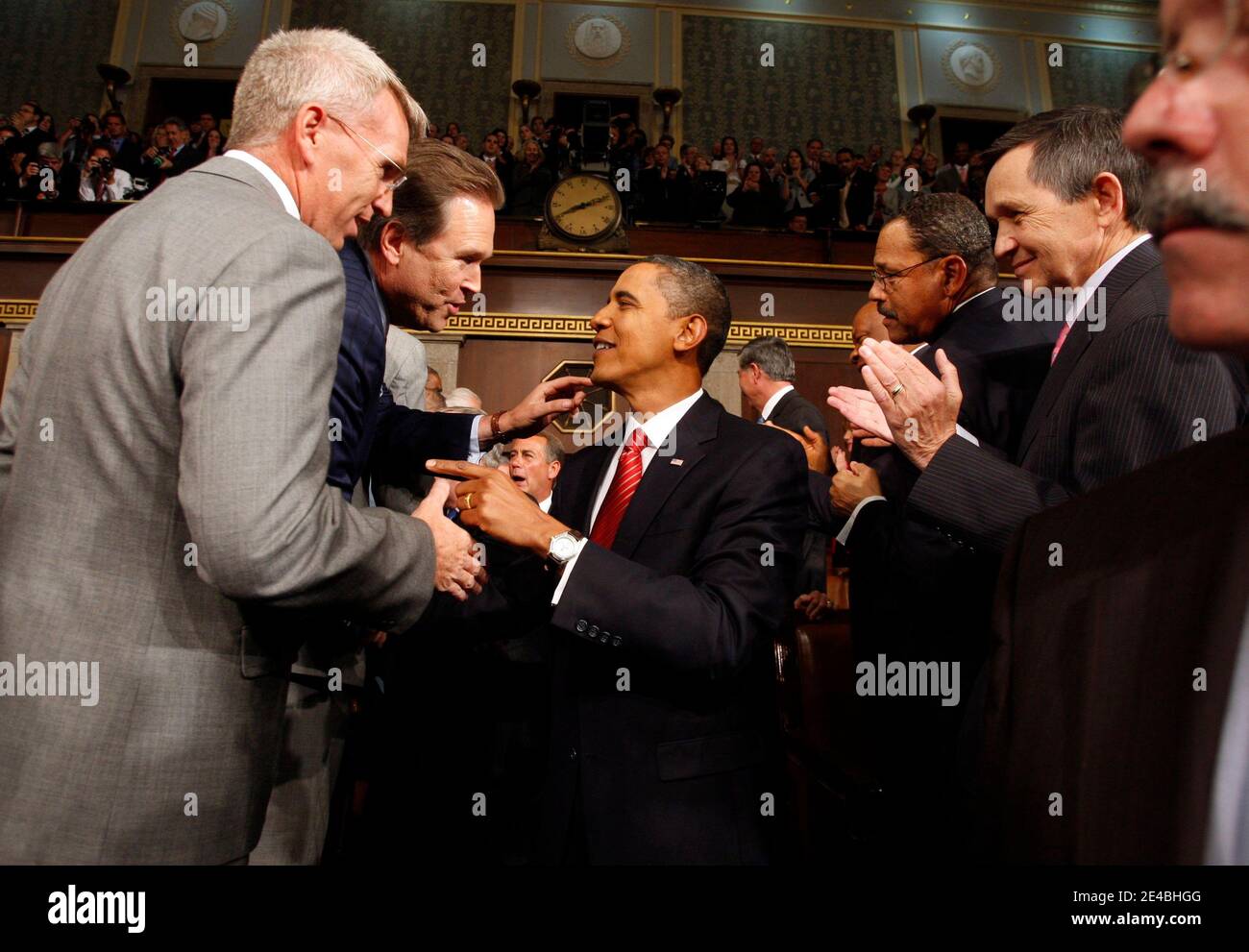 President Barack Obama leaves at the end of his speech at a joint ...