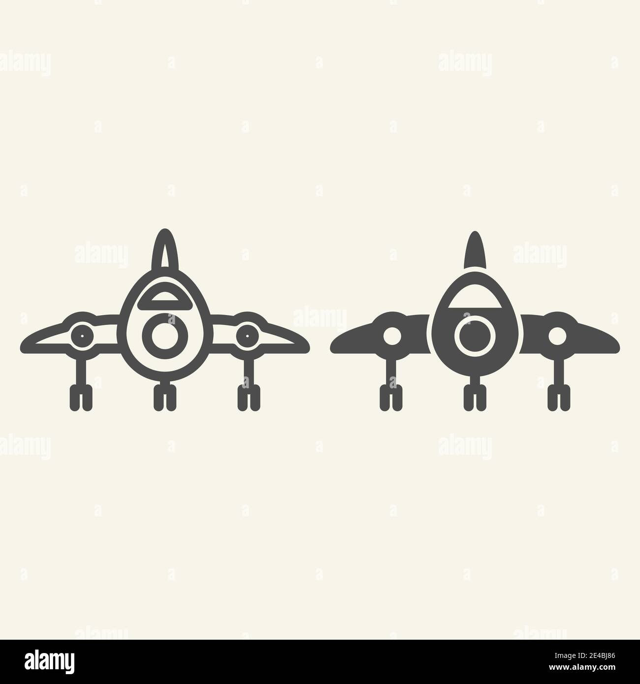 Jet fighter front view line and glyph icon. Airplane vector ...