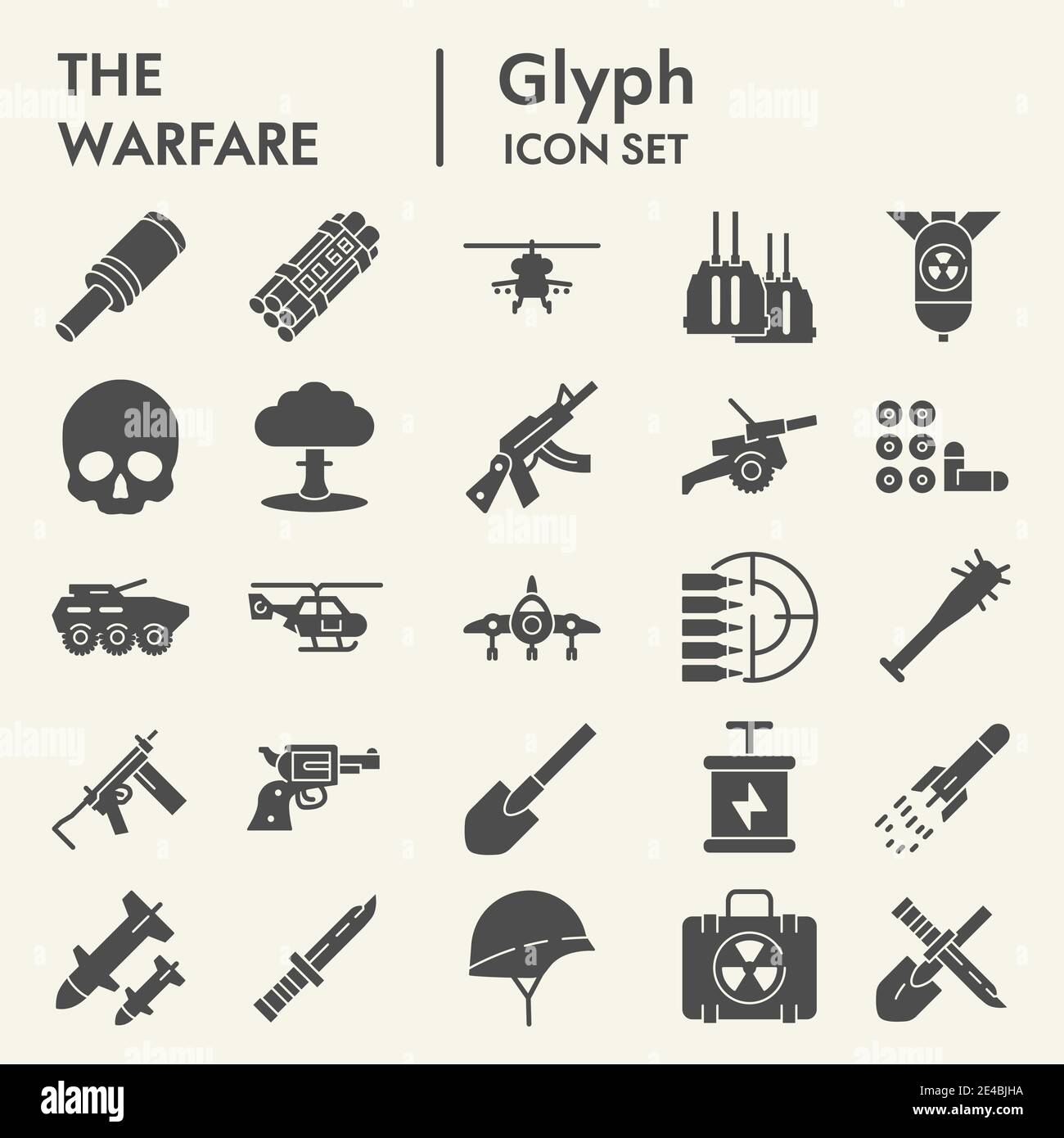Warfare glyph icon set, army symbols collection, vector sketches, logo ...
