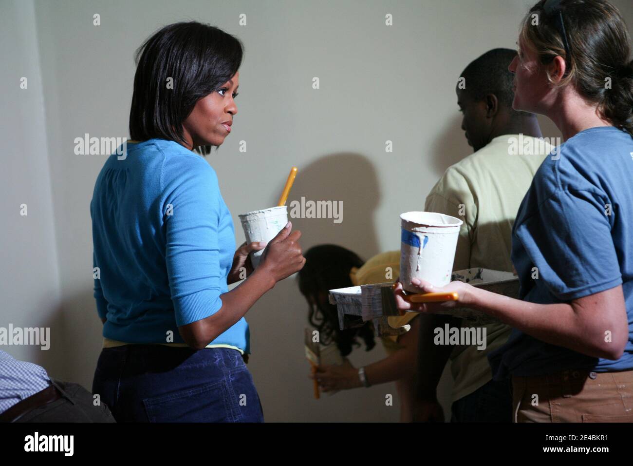 President Barack Obama and First lady Michelle Obama toured a house ...