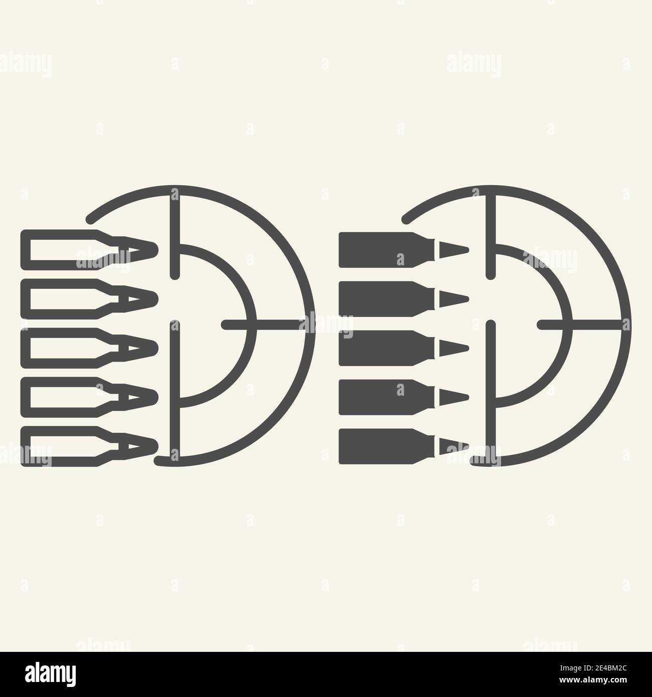 Target practice line and glyph icon. Aim and bullets vector ...