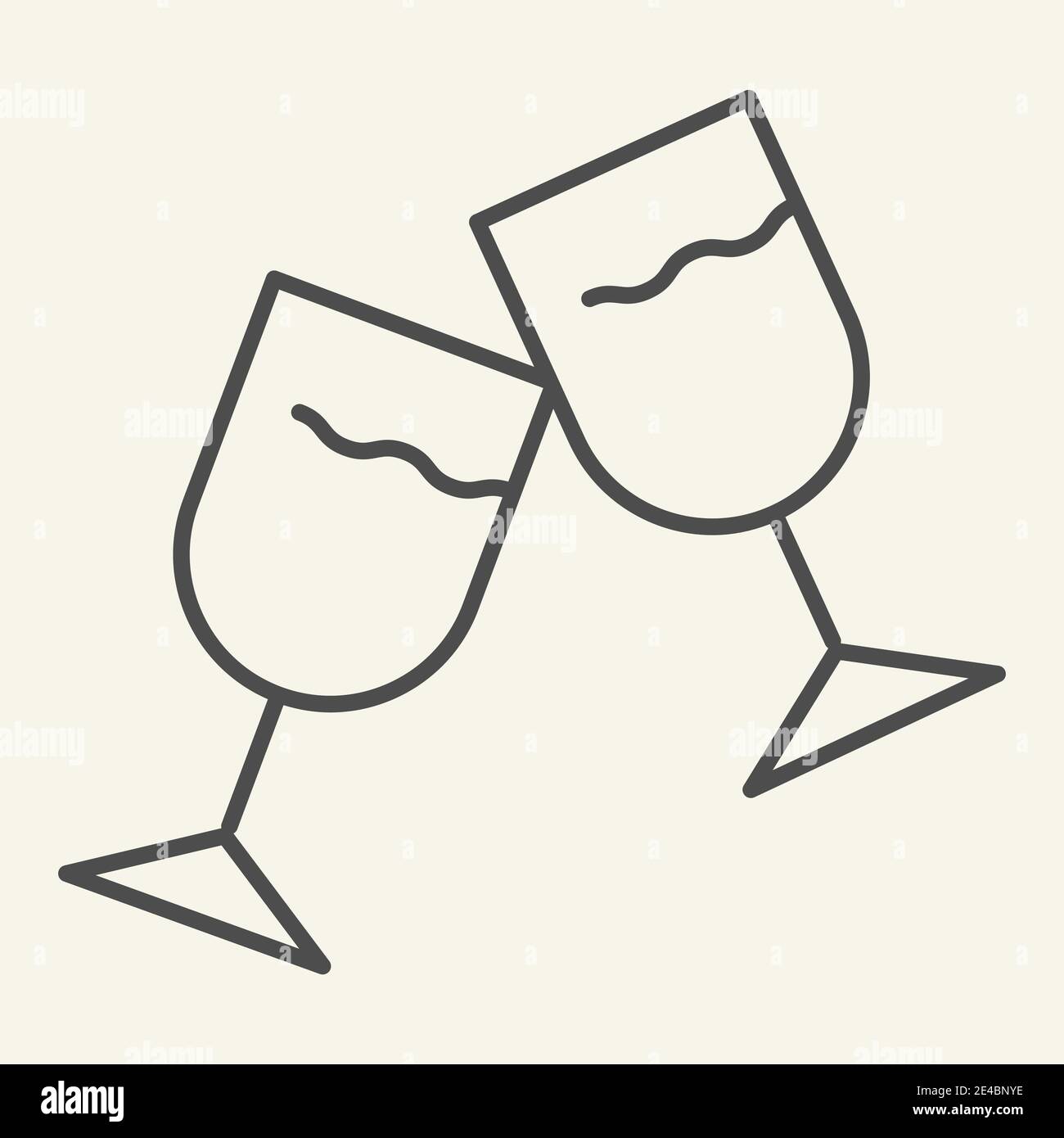 Wine glasses thin line icon. Two cheering glass outline style pictogram ...