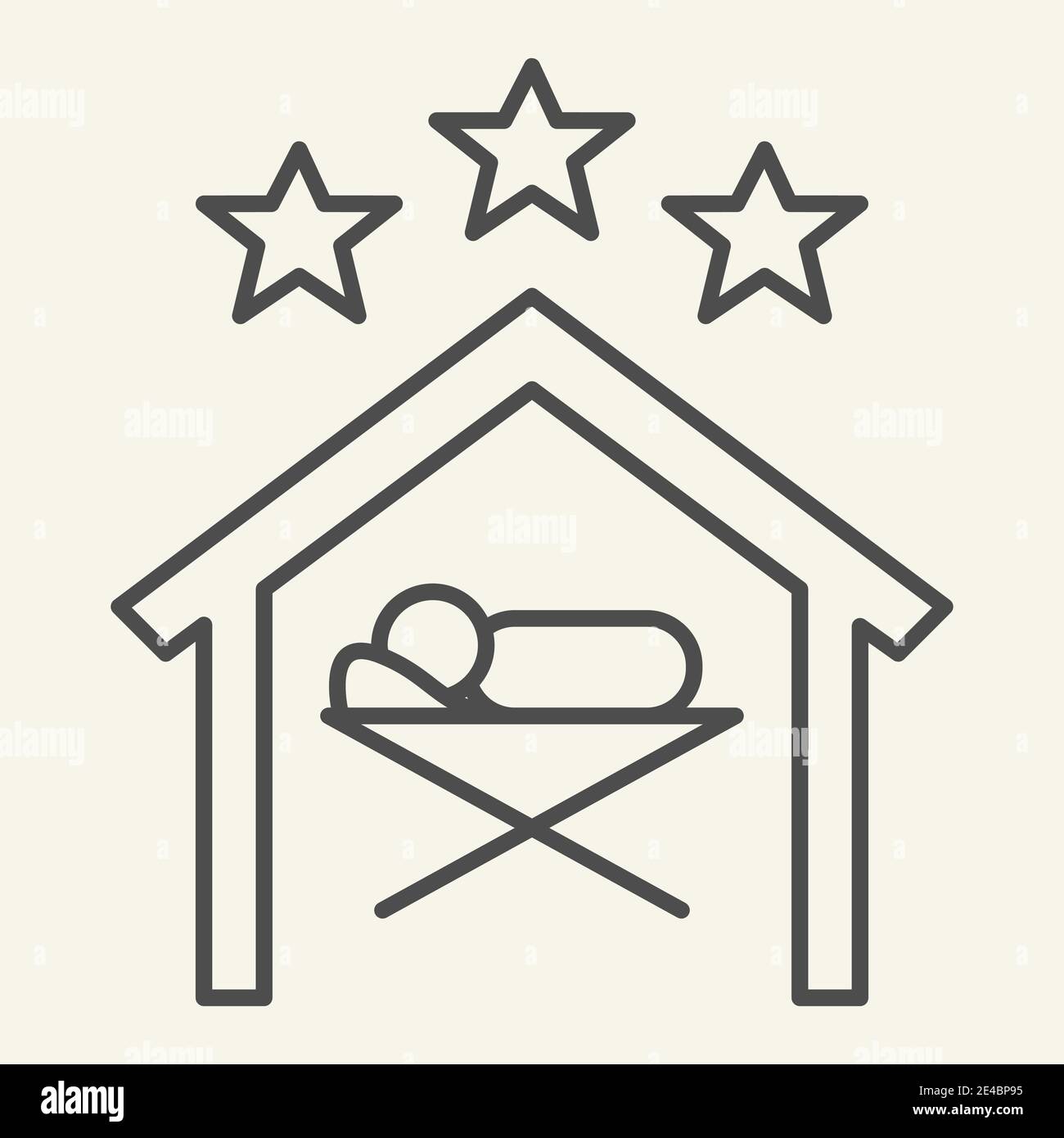 Christmas scene thin line icon. Birth of Christ holy night outline ...