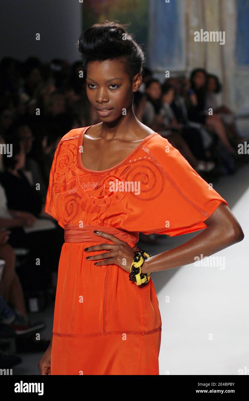 A Model displays a creation by Tracy Reese during Mercedes Benz Fashion ...