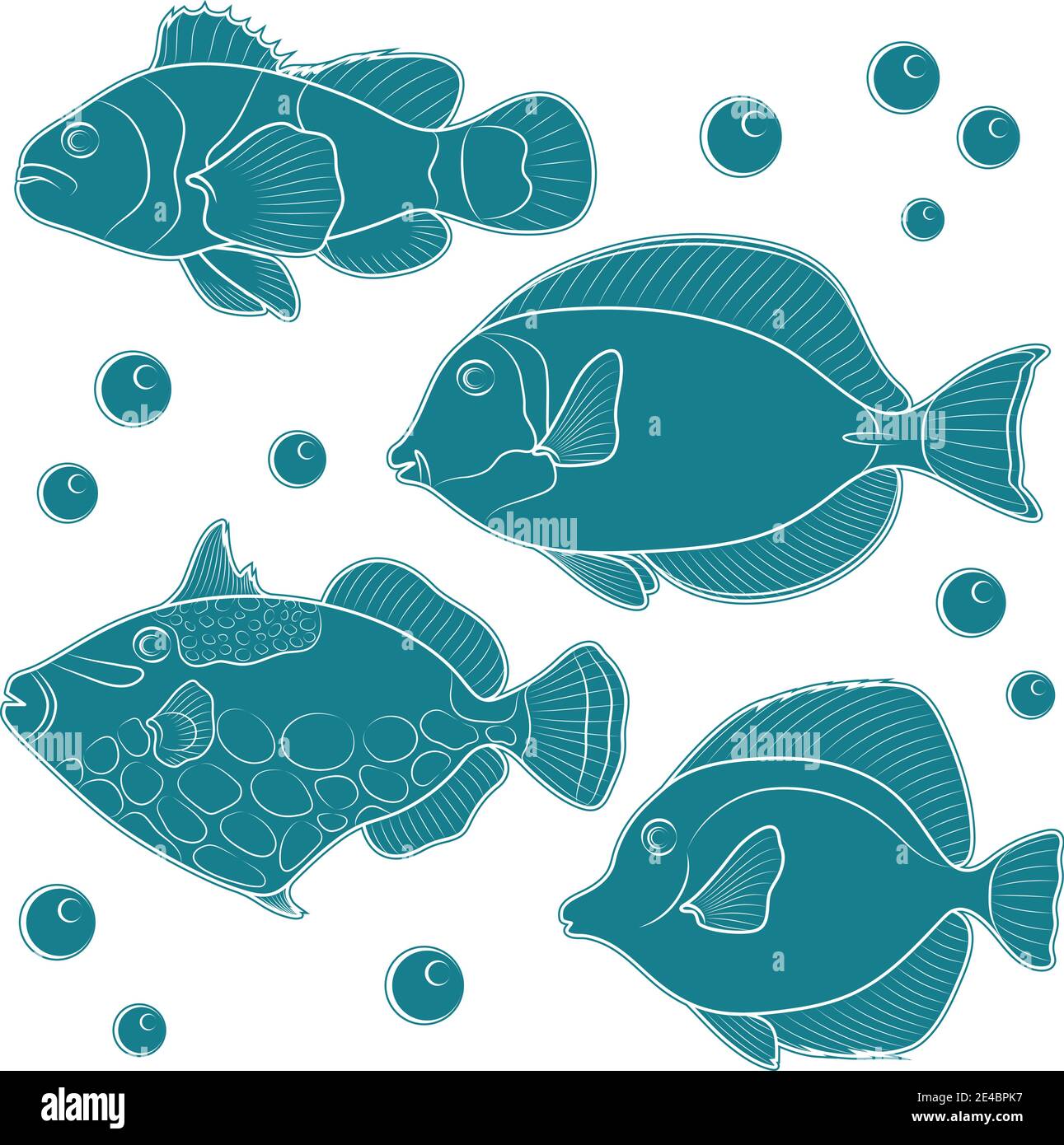 Collection of tropical reef fish. Isolated vector objects on a white ...