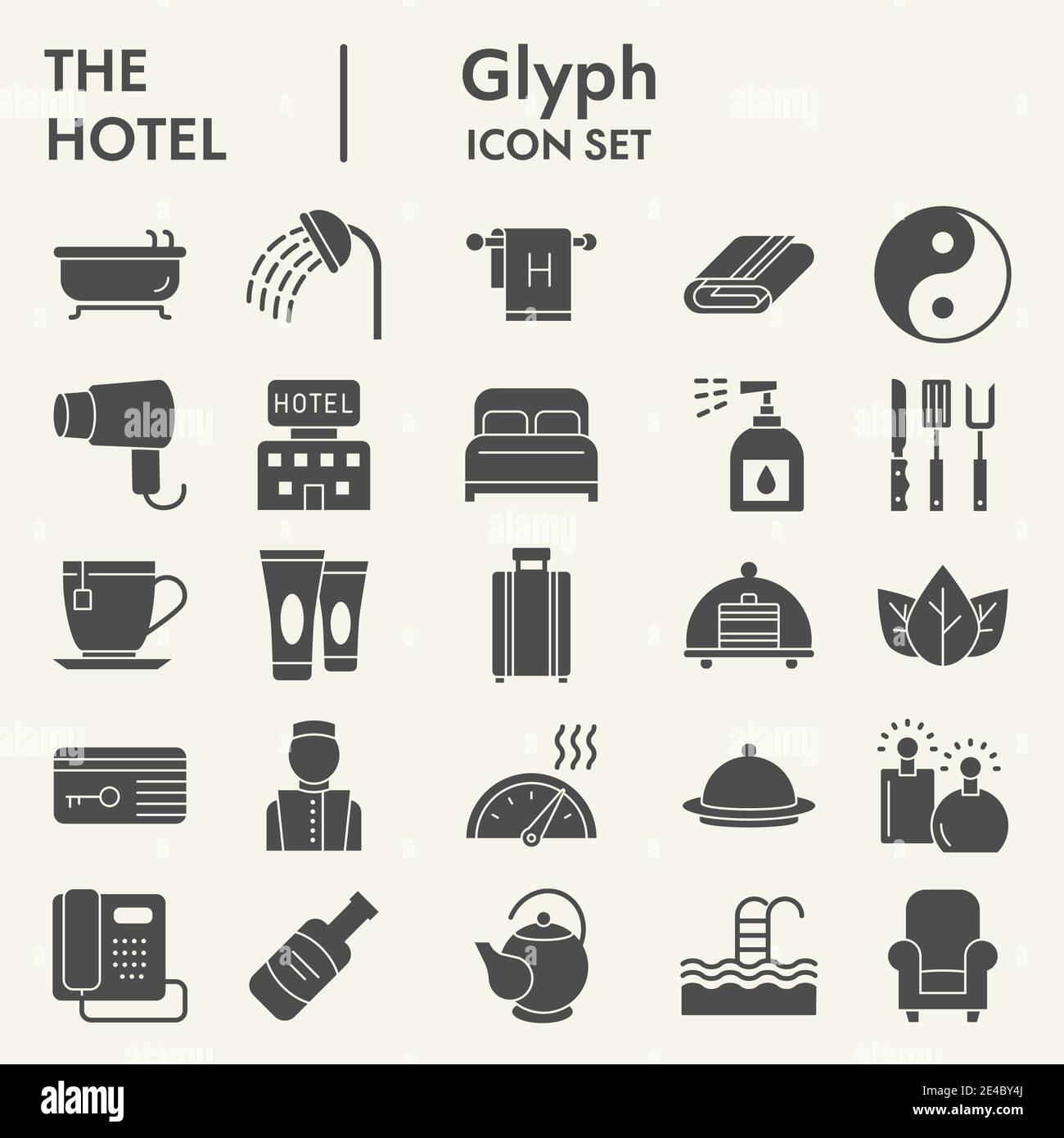 Hotel solid icon set, travel symbols set collection or vector sketches ...