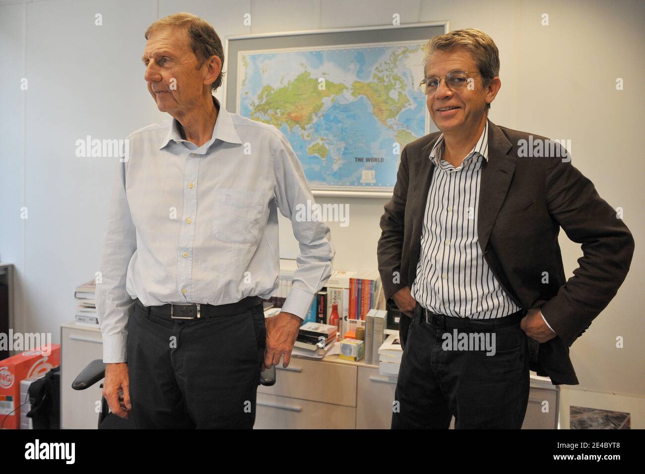 Etienne Mougeotte and Francis Morel attend a redaction conference with ...