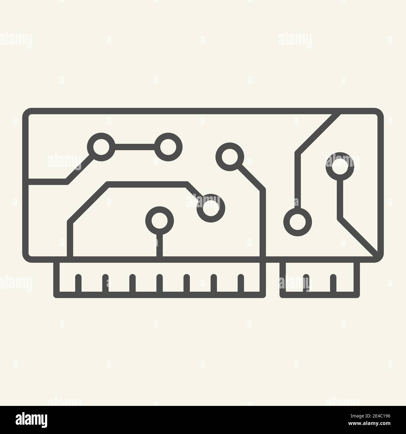 Microchip Thin Line Icon Circuit Vector Illustration Isolated On White Motherboard Outline