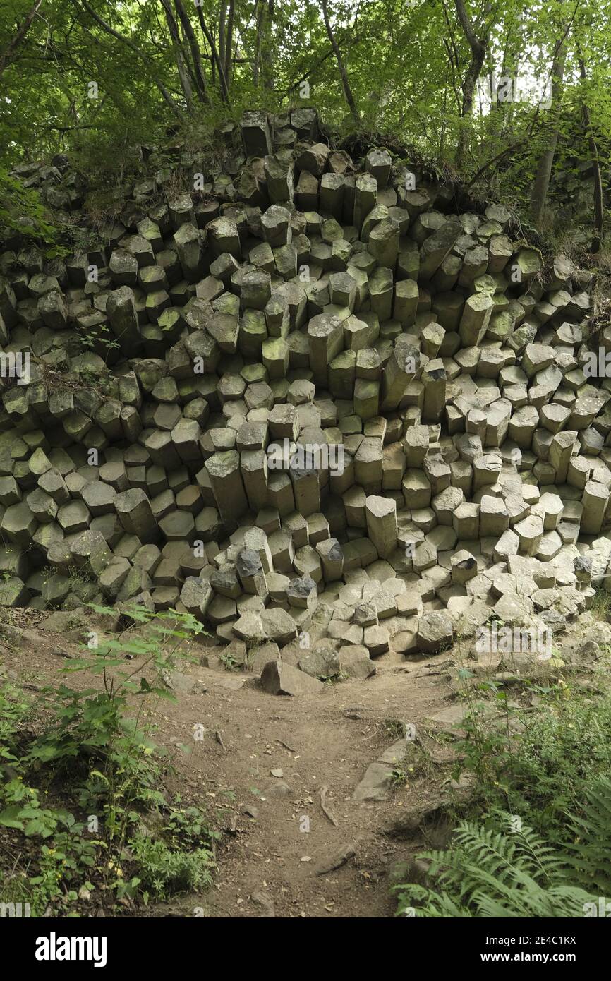 Basalt columns in the NSG Gangolfsberg in the core zone of the Rhön ...