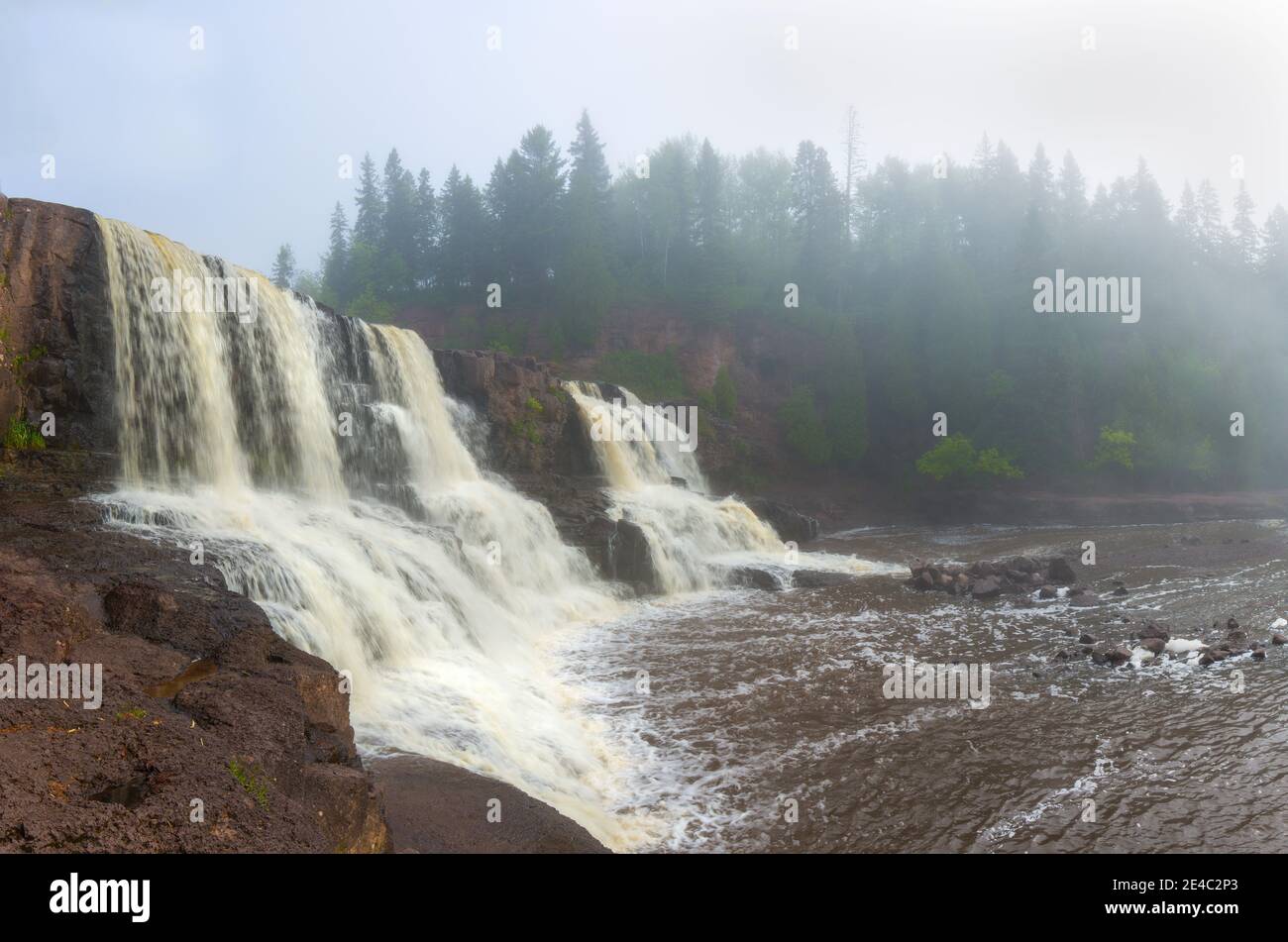 Waterfall in a forest, Middle Falls, Gooseberry River, Gooseberry Falls ...