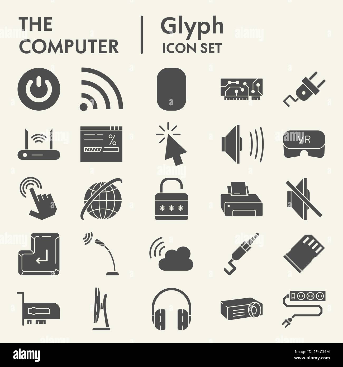 Computer glyph icon set, digital symbols collection, vector sketches, logo illustrations, web ...